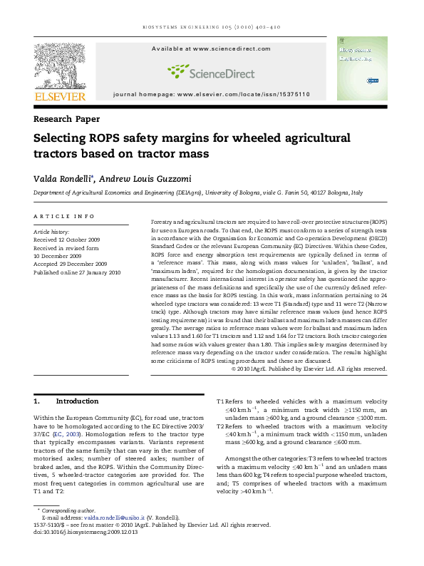 (PDF) Selecting ROPS safety margins for wheeled agricultural tractors ...