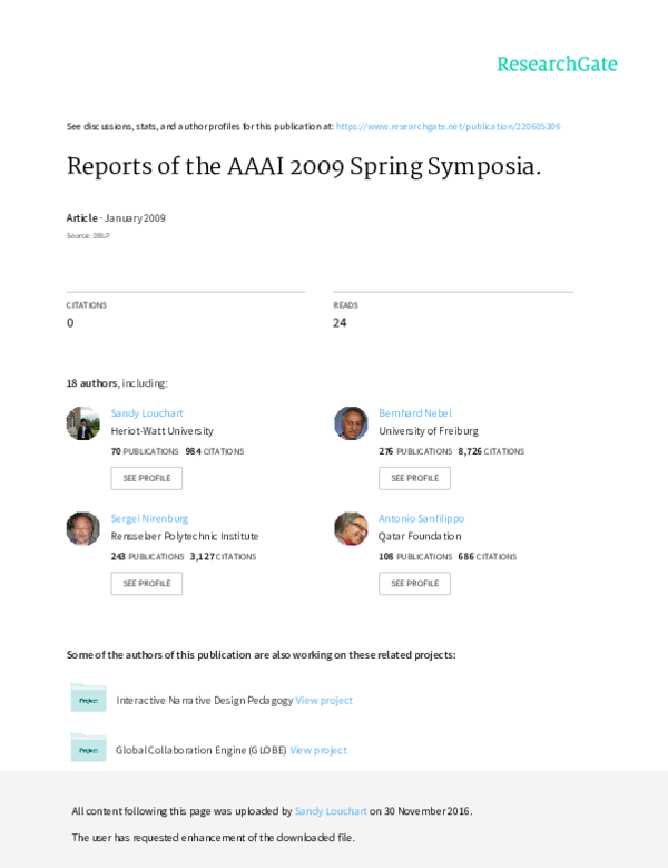(PDF) Reports of the AAAI 2009 Spring Symposia