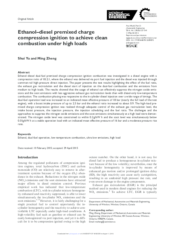 (PDF) Ethanol–diesel premixed charge compression ignition to achieve clean combustion under high ...