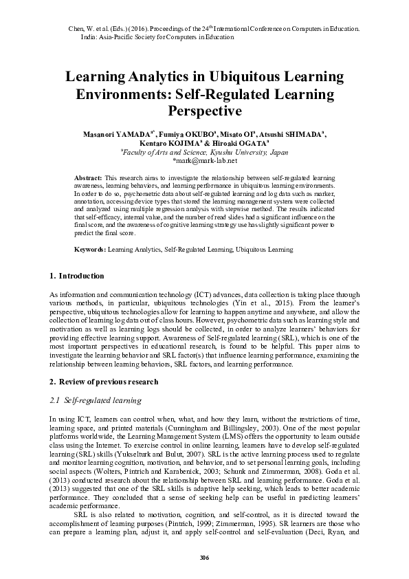 (PDF) Learning Analytics in Ubiquitous Learning Environments: Self ...