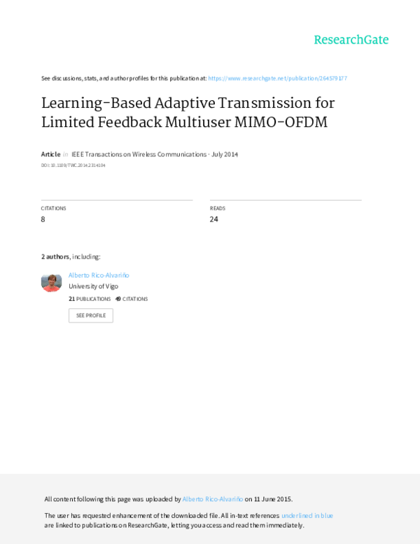 (PDF) Learning-Based Adaptive Transmission for Limited Feedback Multiuser MIMO-OFDM