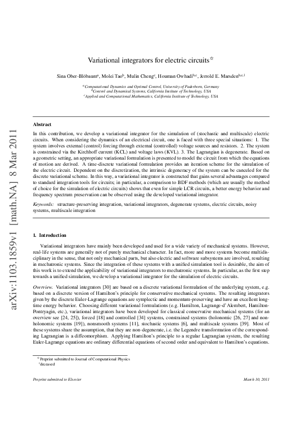 (PDF) Variational integrators for electric circuits