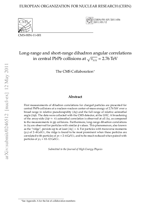 (PDF) Long-range and short-range dihadron angular correlations in central PbPb collisions at a ...