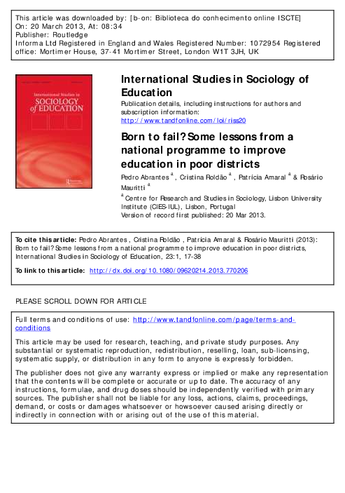 (PDF) Abrantes, P; Roldão C; Amaral, P, Mauritti R (2013), "Born to ...