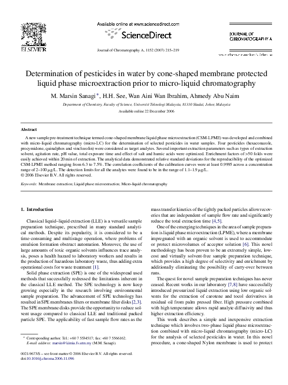(PDF) Determination of pesticides in water by cone-shaped membrane ...