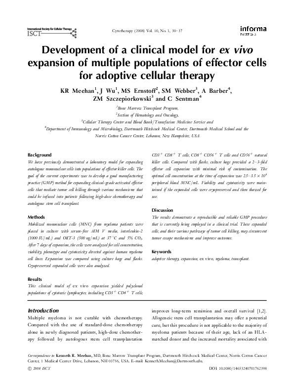 (PDF) Development of a clinical model for ex vivo expansion of multiple ...