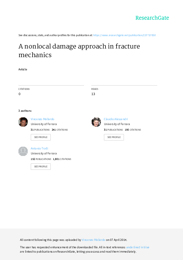 (PDF) A nonlocal damage approach in fracture mechanics