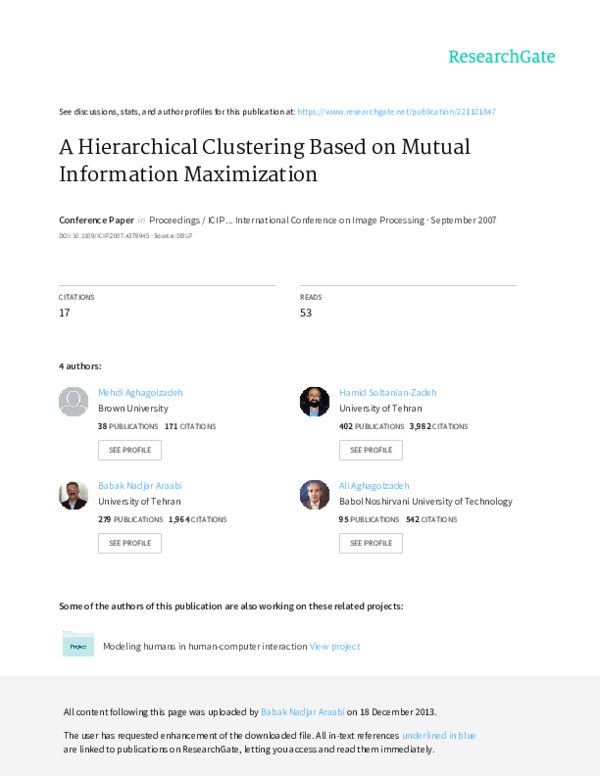 (PDF) A Hierarchical Clustering Based on Mutual Information Maximization