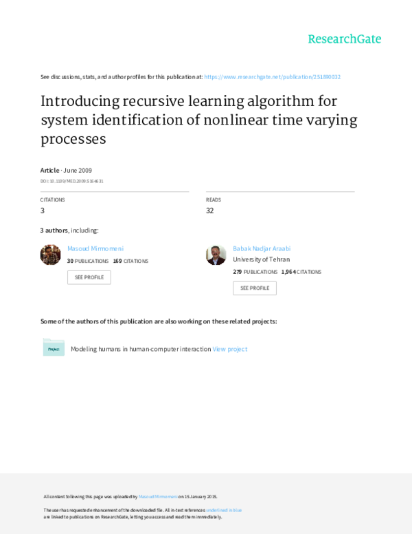 (PDF) Introducing recursive learning algorithm for system identification of nonlinear time ...