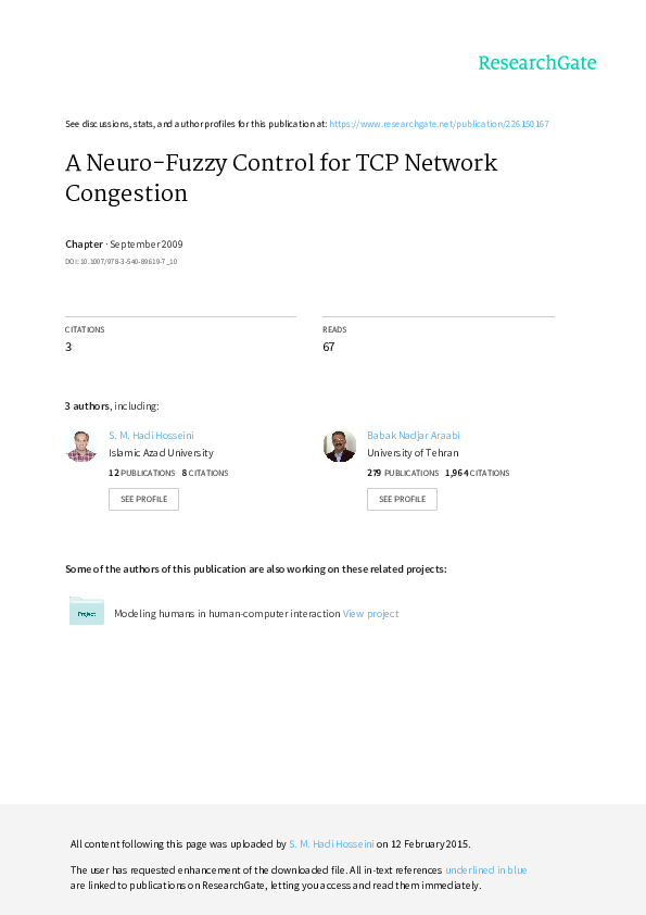 Pdf A Neuro Fuzzy Control For Tcp Network Congestion