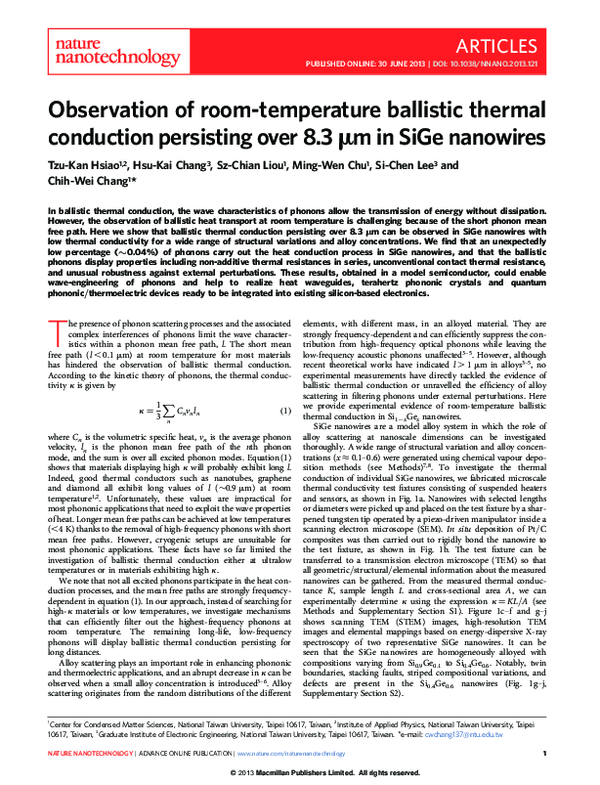 (PDF) Observation of room-temperature ballistic thermal conduction ...