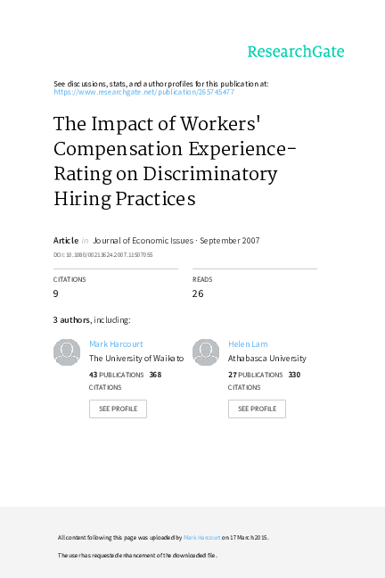 (PDF) The Impact of Workers’ Compensation Experience-Rating on ...