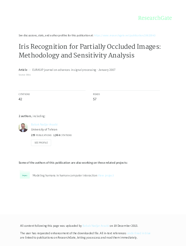 Pdf Iris Recognition For Partially Occluded Images Methodology And