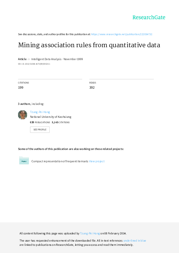Pdf Mining Association Rules From Quantitative Data