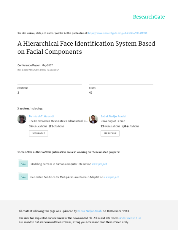 (PDF) A Hierarchical Face Identification System Based on Facial Components