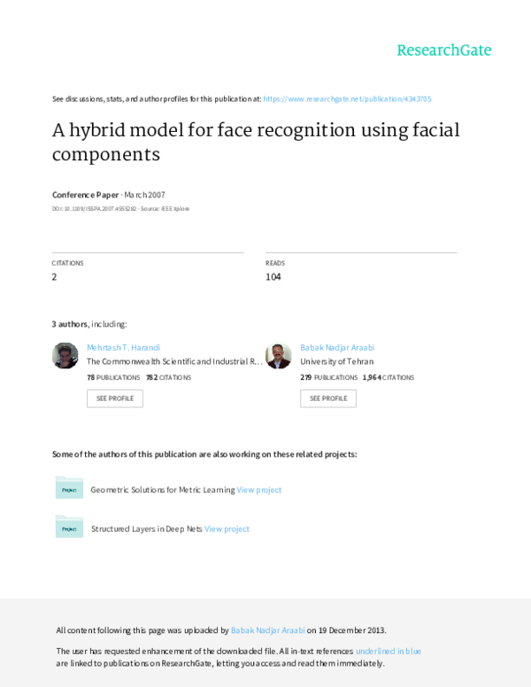 Pdf A Hybrid Model For Face Recognition Using Facial Components