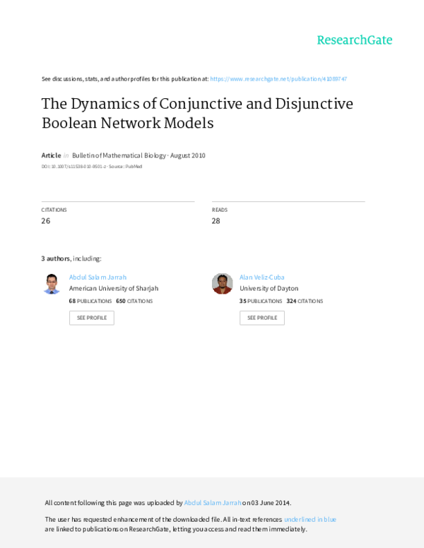 (PDF) The Dynamics of Conjunctive and Disjunctive Boolean Network Models