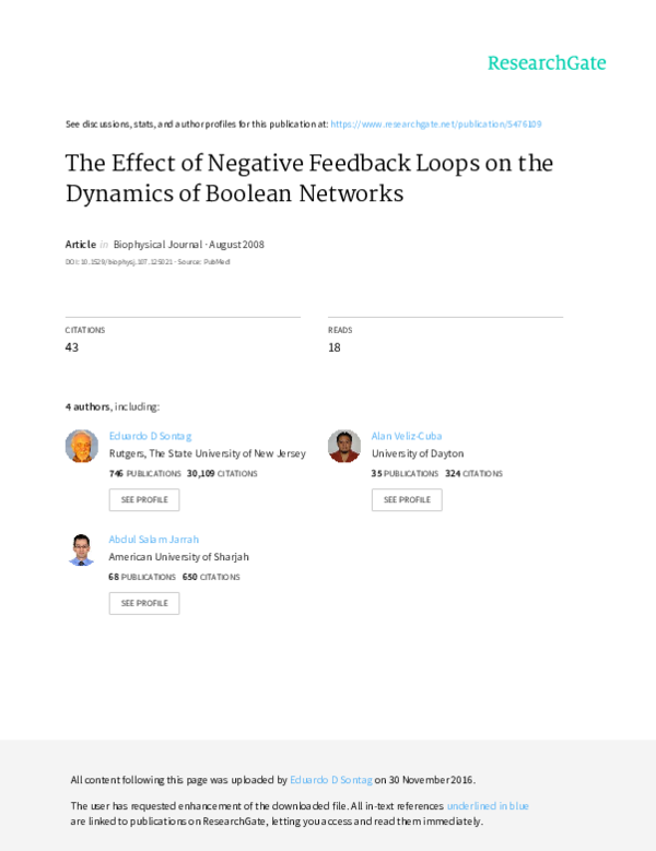 Pdf The Effect Of Negative Feedback Loops On The Dynamics Of Boolean Networks