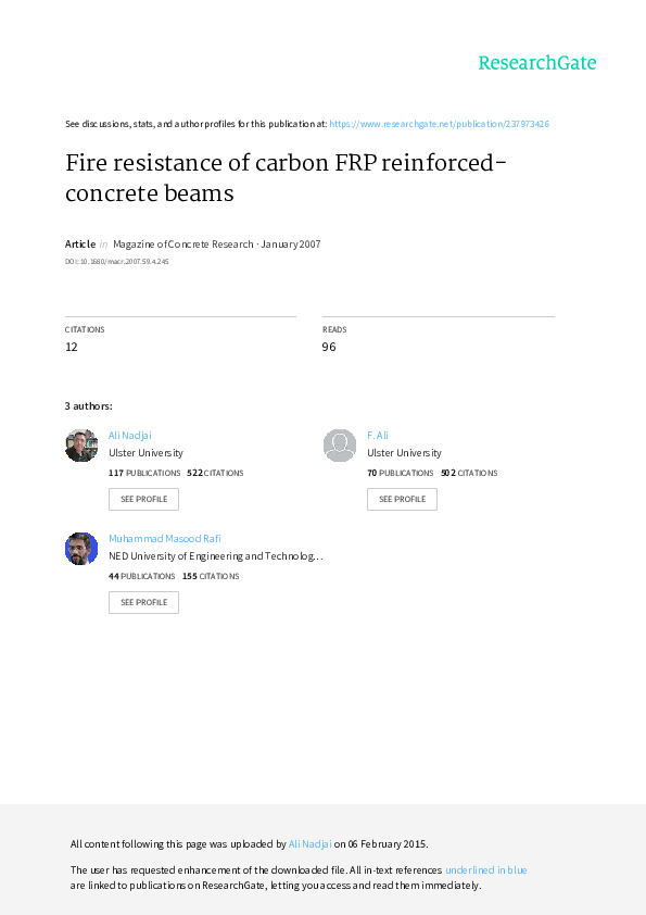 Pdf Fire Resistance Of Carbon Frp Reinforced Concrete Beams