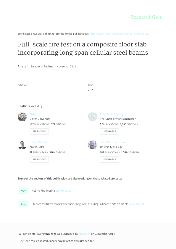 (PDF) Full-scale fire test on a composite floor slab incorporating long ...