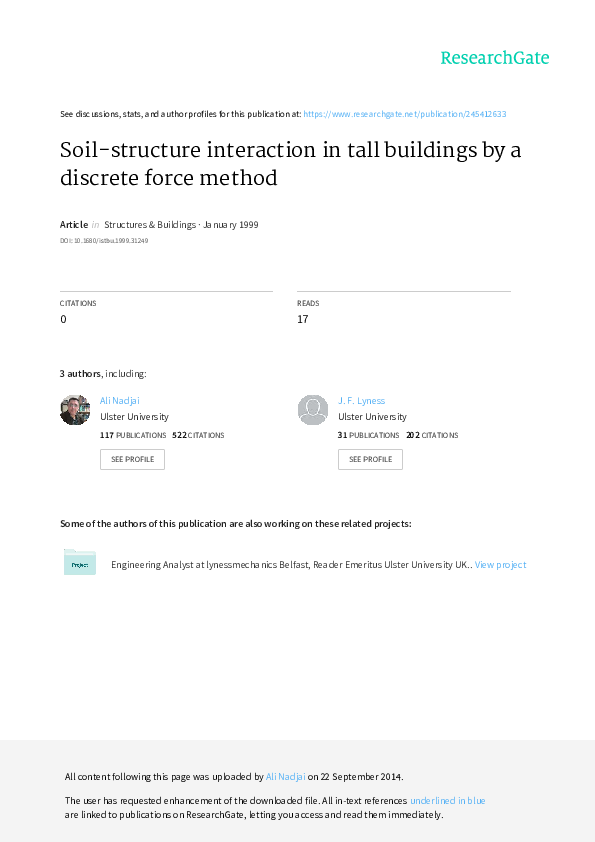 (PDF) Soil-Structure Interaction in Tall Buildings by a Discrete Force Method | A. Nadjai and ...