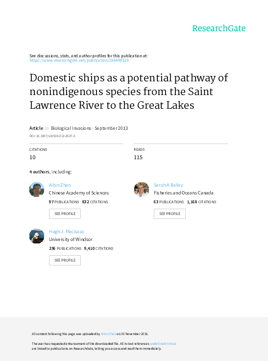 (PDF) Domestic ships as a potential pathway of nonindigenous species ...