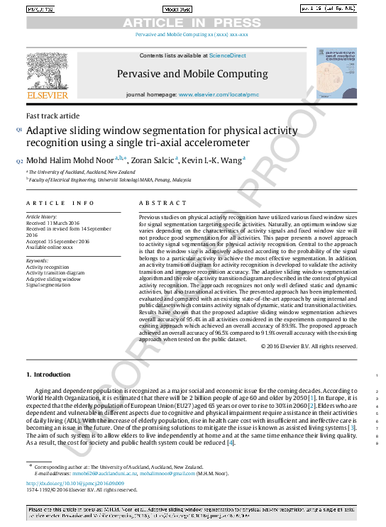 Pdf Adaptive Sliding Window Segmentation For Physical Activity Recognition Using A Single Tri