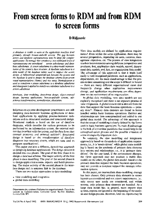 (PDF) From screen forms to RDM and from RDM to screen forms