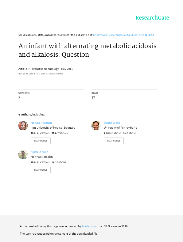 (PDF) An infant with alternating metabolic acidosis and alkalosis: question
