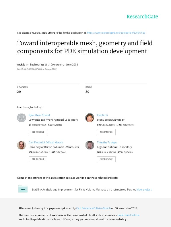 (PDF) Toward interoperable mesh, geometry and field components for PDE ...