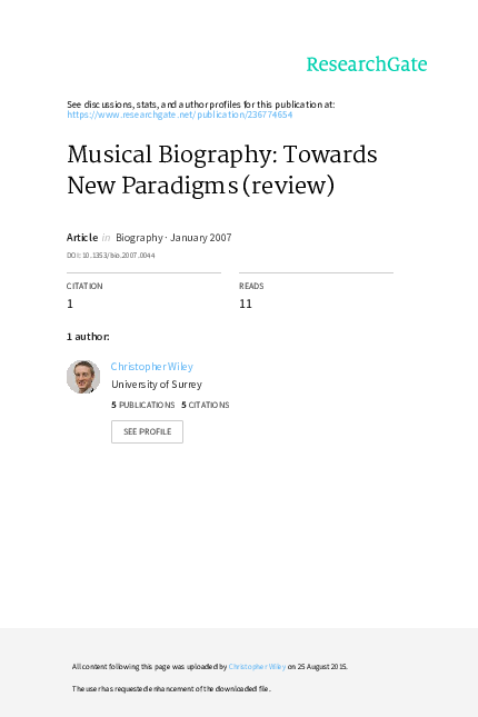 (PDF) Musical Biography: Towards New Paradigms - Edited by Jolanta T ...