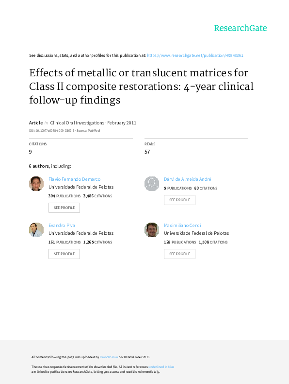 (PDF) Effects of metallic or translucent matrices for class II ...
