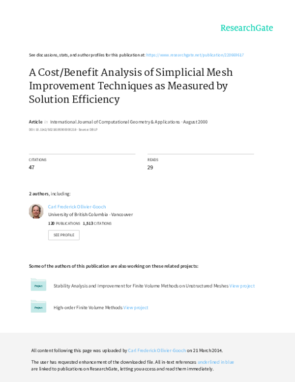 (PDF) A Cost/Benefit Analysis of Simplicial Mesh Improvement Techniques as Measured by Solution ...