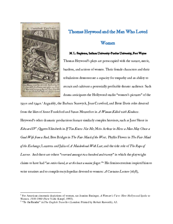 (PDF) Thomas Heywood and the Man Who Loved Women