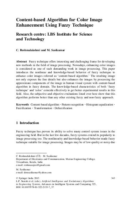 (PDF) Content-based Algorithm for Color Image Enhancement Using Fuzzy ...