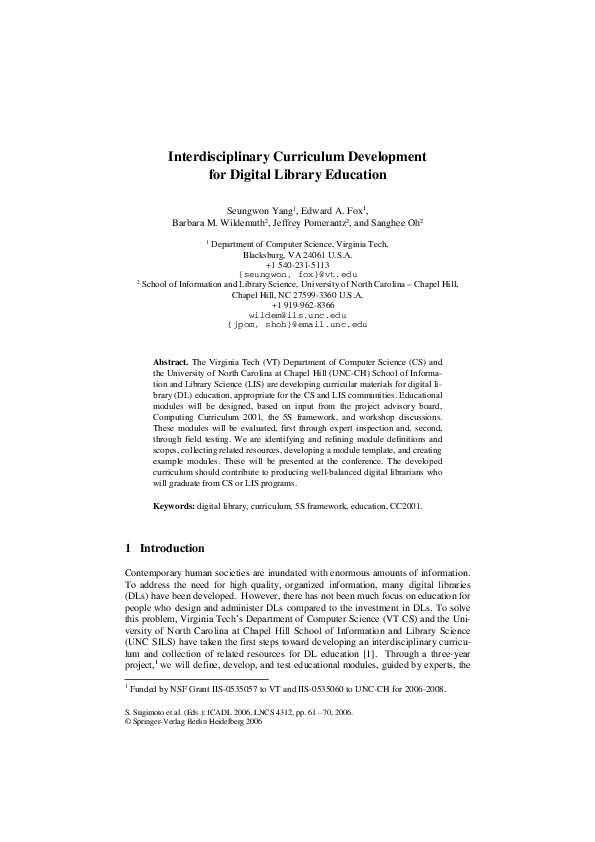 (PDF) Interdisciplinary Curriculum Development for Digital Library ...