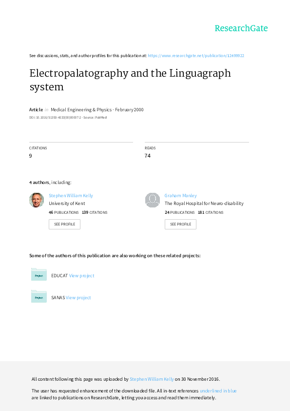 (PDF) Electropalatography and the Linguagraph system