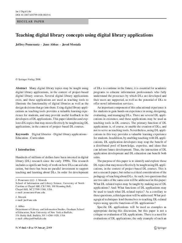 Pdf Teaching Digital Library Concepts Using Digital Library Applications