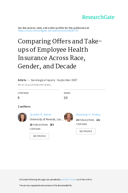 (PDF) Comparing Offers and Take-ups of Employee Health Insurance across ...