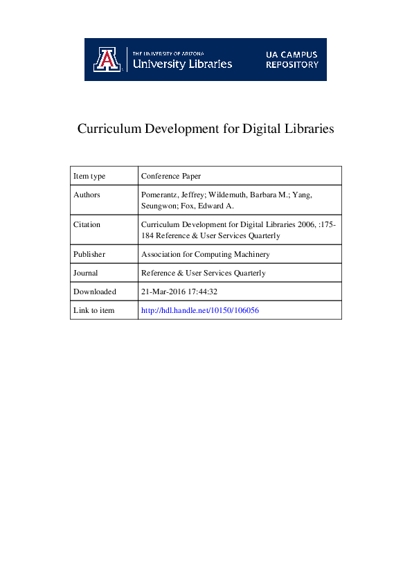 (PDF) Curriculum development for digital libraries