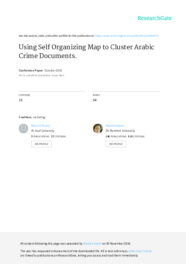(PDF) Using Self Organizing Map to Cluster Arabic Crime Documents