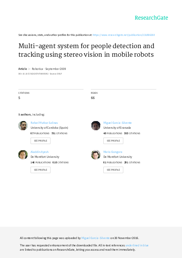 (PDF) Multi-agent system for people detection and tracking using stereo ...