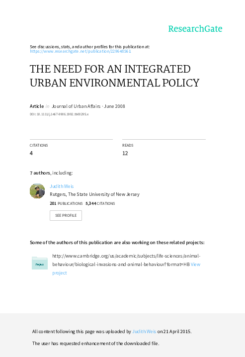 (PDF) THE NEED FOR AN INTEGRATED URBAN ENVIRONMENTAL POLICY