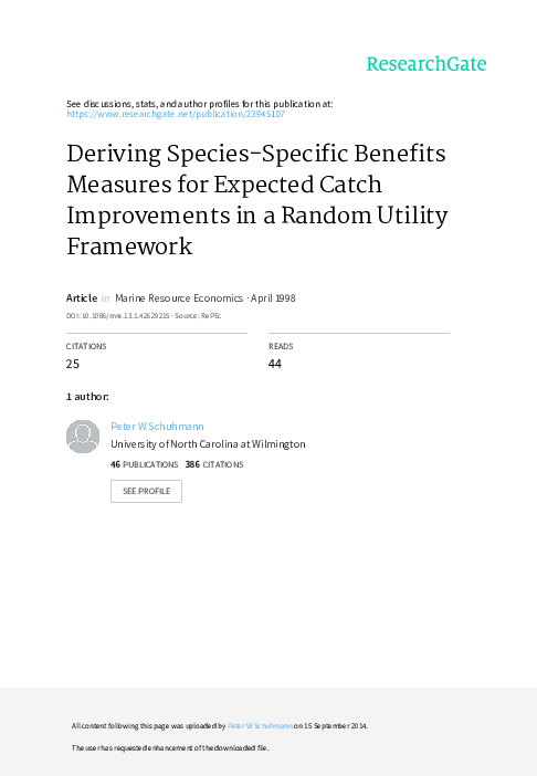 (PDF) Deriving Species-Specific Benefits Measures for Expected Catch Improvements in a Random ...