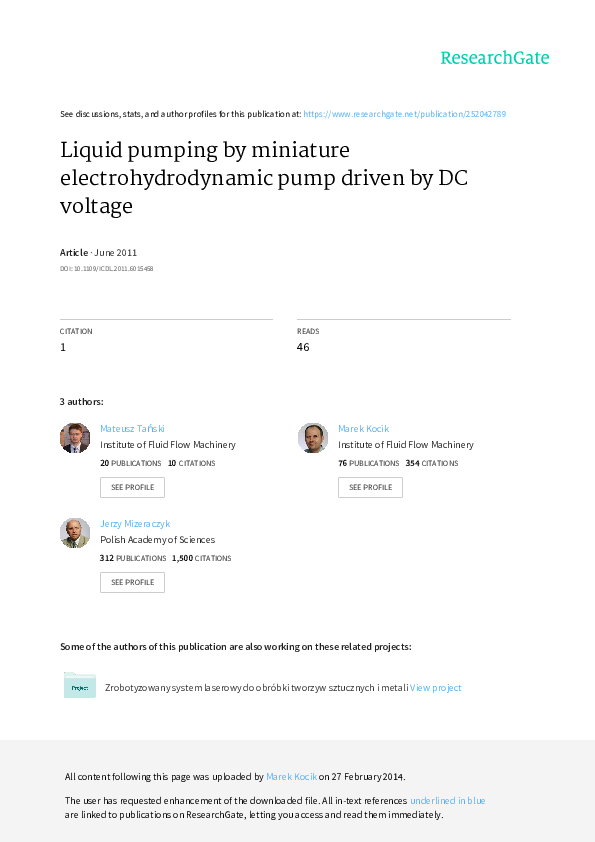(PDF) Liquid pumping by miniature electrohydrodynamic pump driven by DC ...