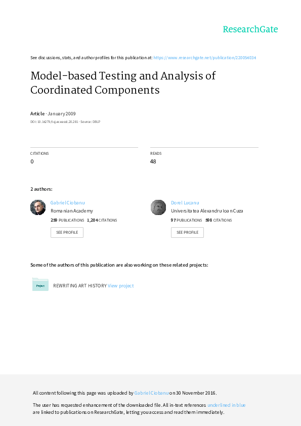 (PDF) Model-based Testing and Analysis of Coordinated Components