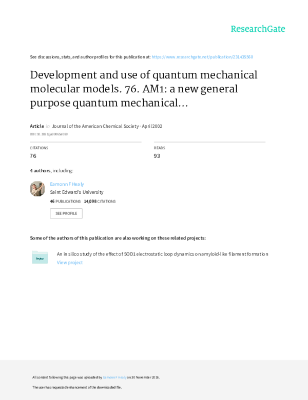 (PDF) Development and use of quantum mechanical molecular models. 76. AM1: a new general purpose ...