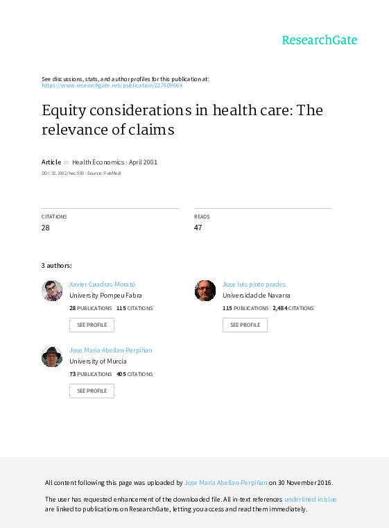 (PDF) Equity considerations in health care: the relevance of claims