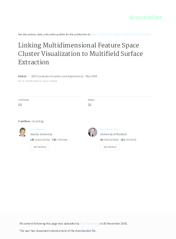 Pdf Linking Multidimensional Feature Space Cluster Visualization To Multifield Surface