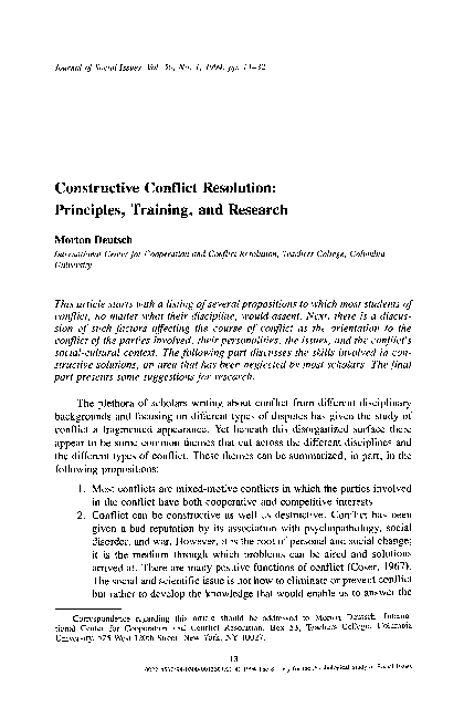 (PDF) Constructive Conflict Resolution: Principles, Training, and Research